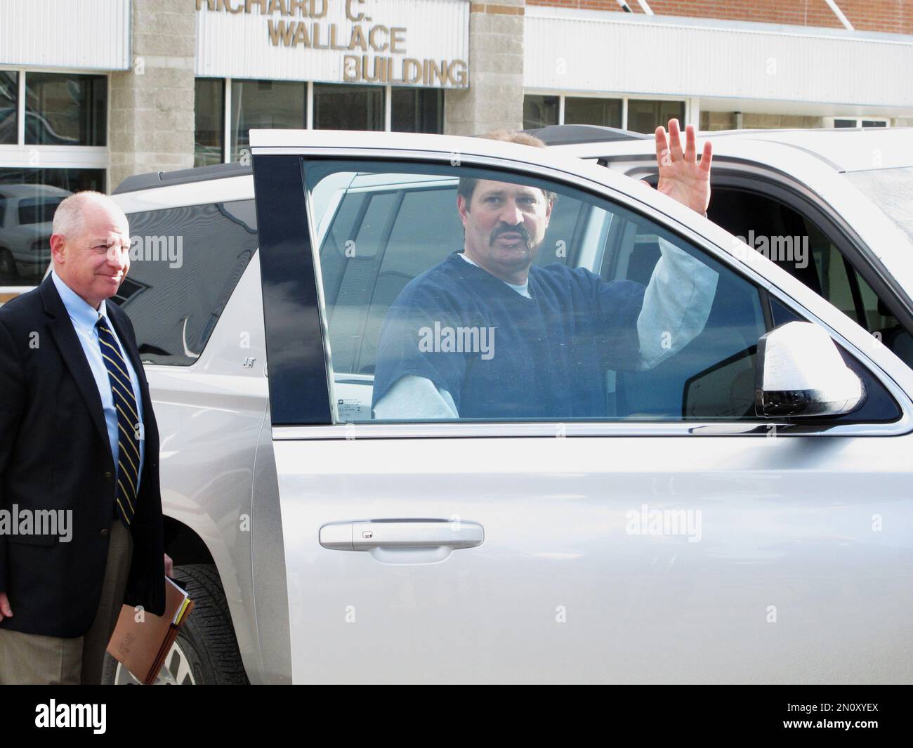 Barry Beach waves as he departs Montana State Prison in Deer Lodge ...