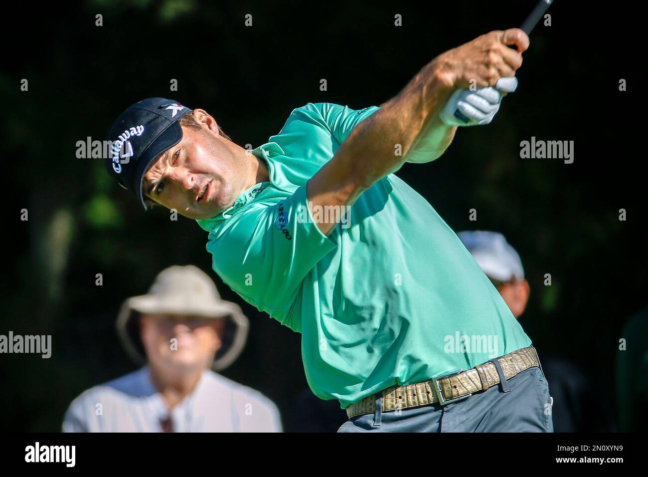 Kevin Kisner hits off from the ninth tee on the Seaside Course at the ...