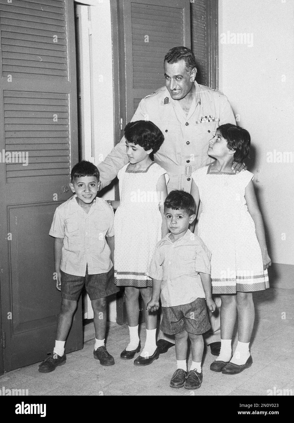 Egyptian President Gamal Abdel Nasser poses with four of his five ...
