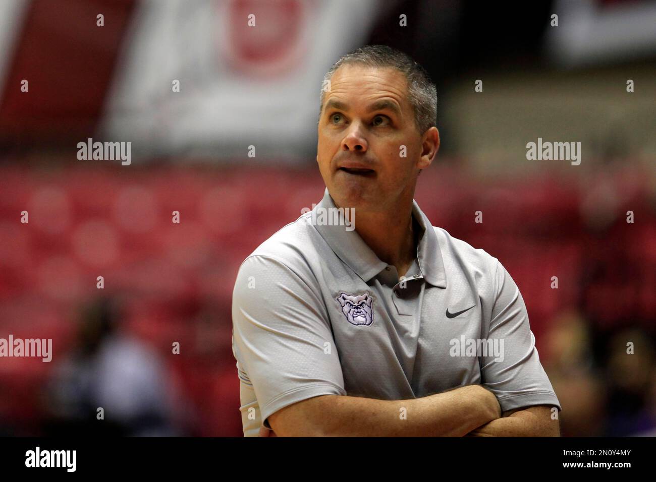 Butler basketball coach Chris Holtmann looks on during the second half ...