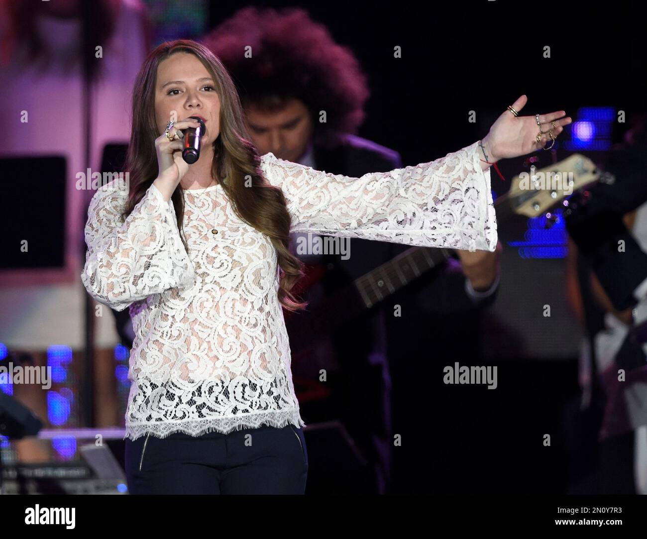 Joy Huerta, of Jesse & Joy, performs "La Montana" at the Latin ...