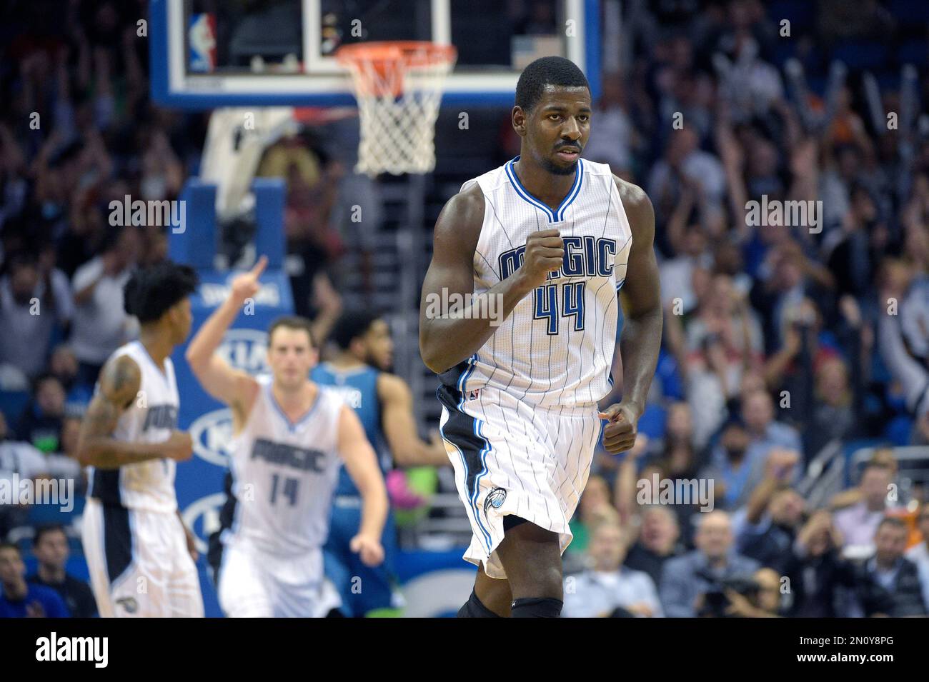 Orlando Magic forward Andrew Nicholson (44) celebrates after scoring ...