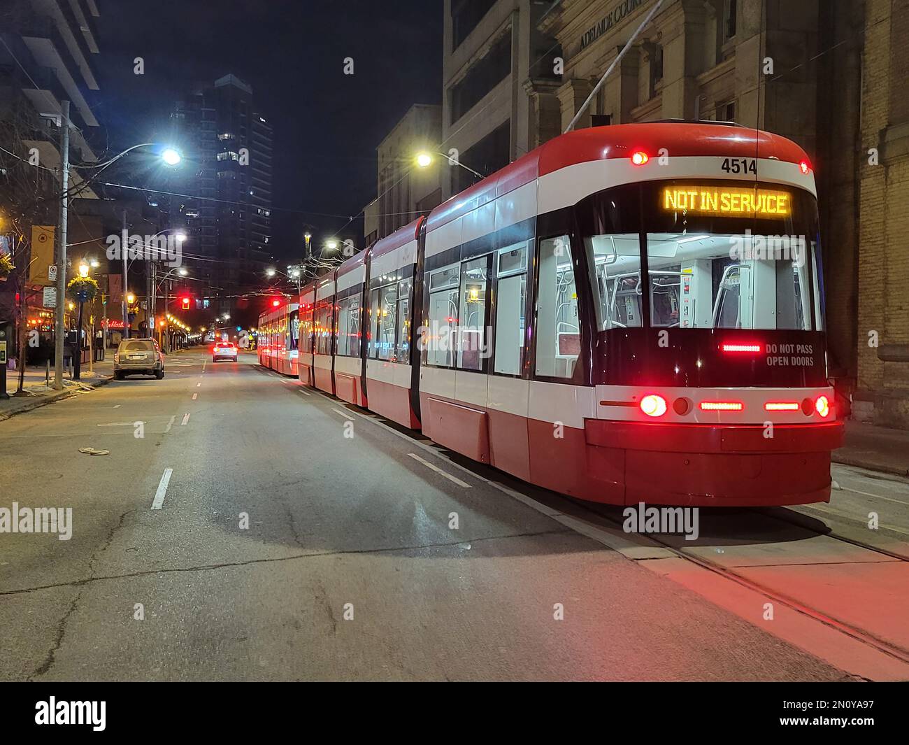 Toronto Transit Commission streetcars sit on Adelaide street east at ...