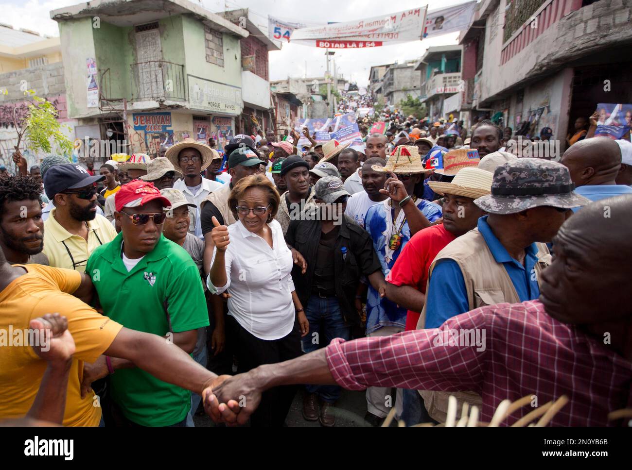 Presidential candidate Maryse Narcisse greets supporters during a ...
