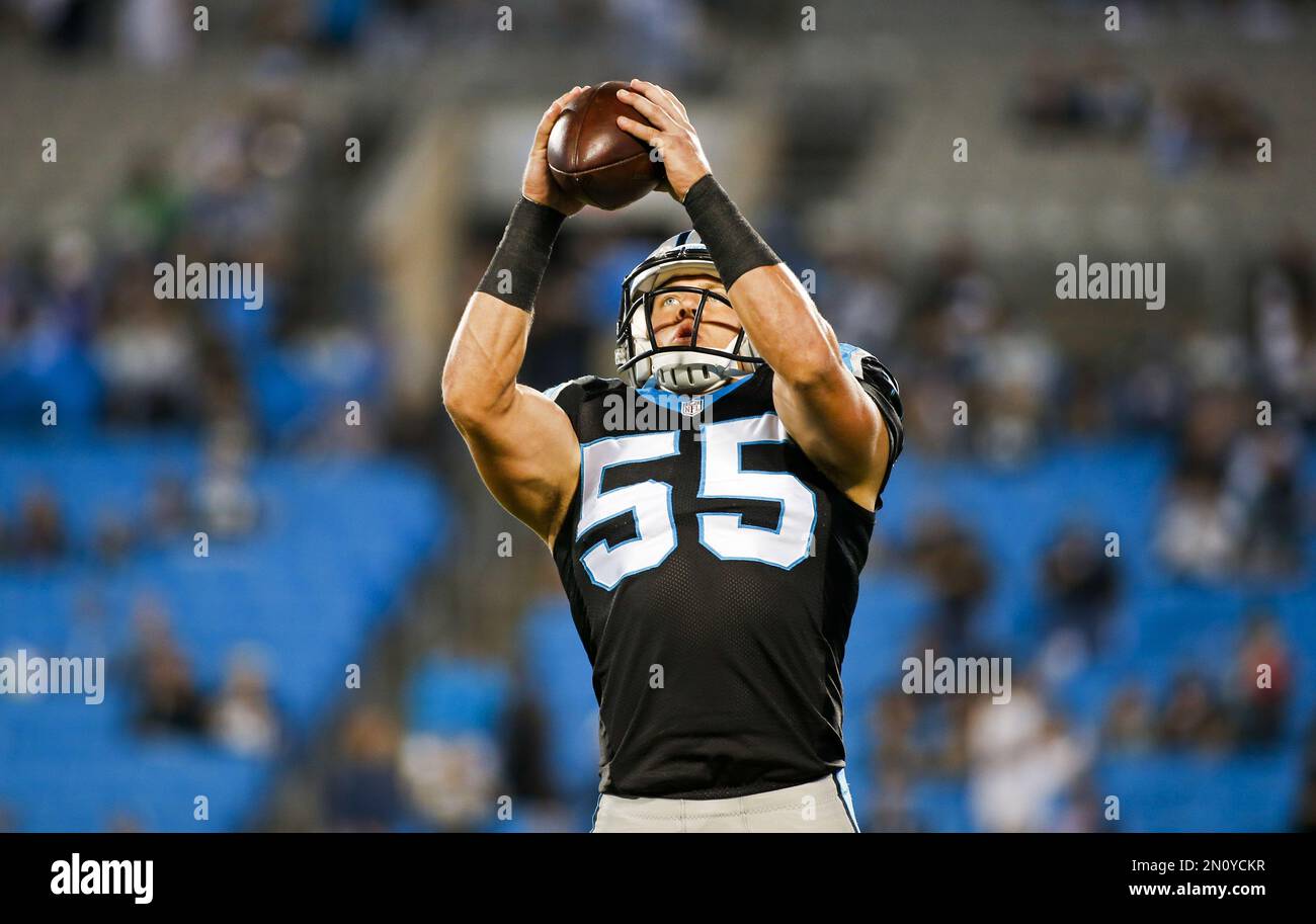 Carolina Panthers linebacker David Mayo (55) warms up before playing ...