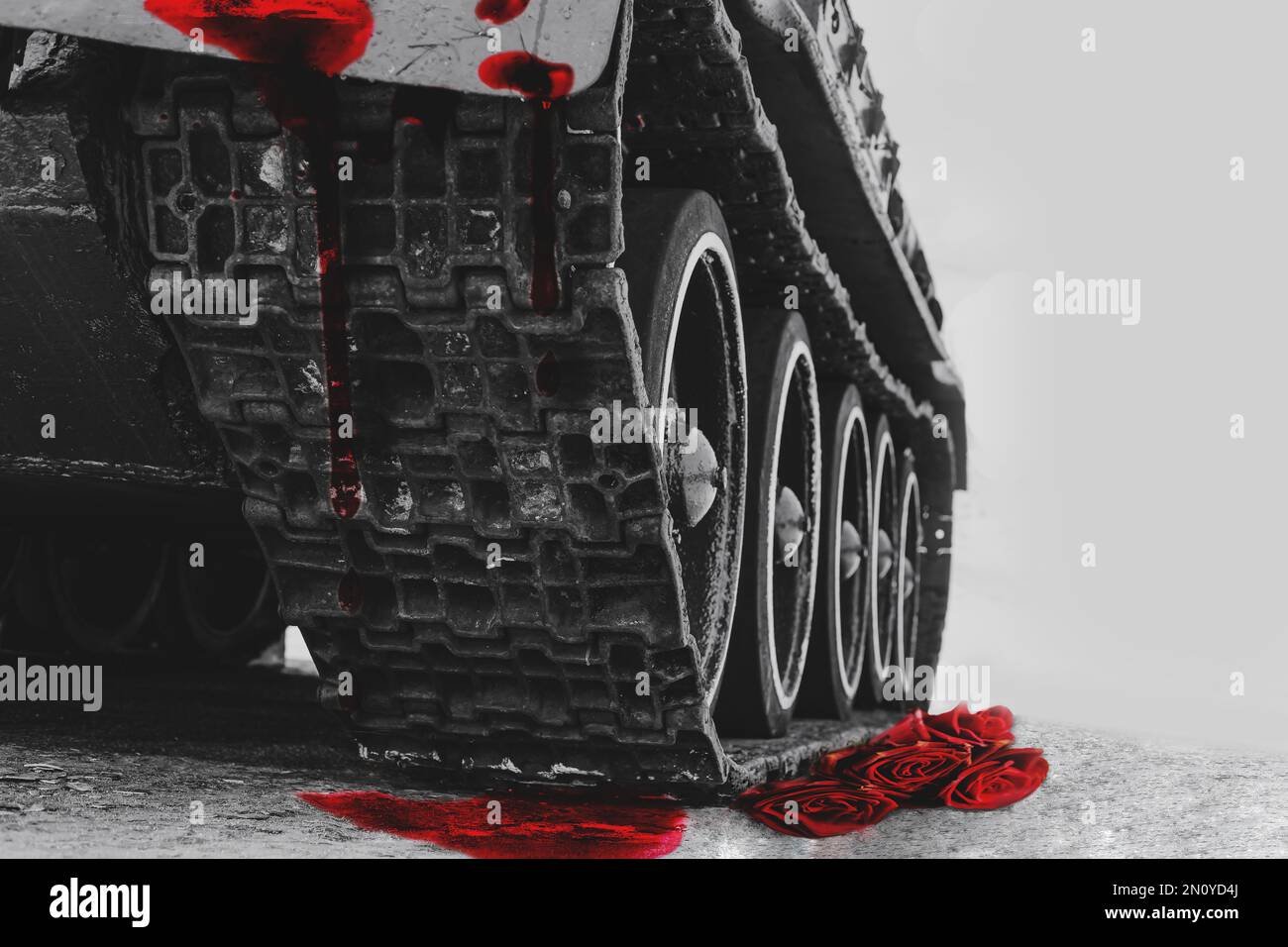 tank wheels with red blood on them Stock Photo - Alamy