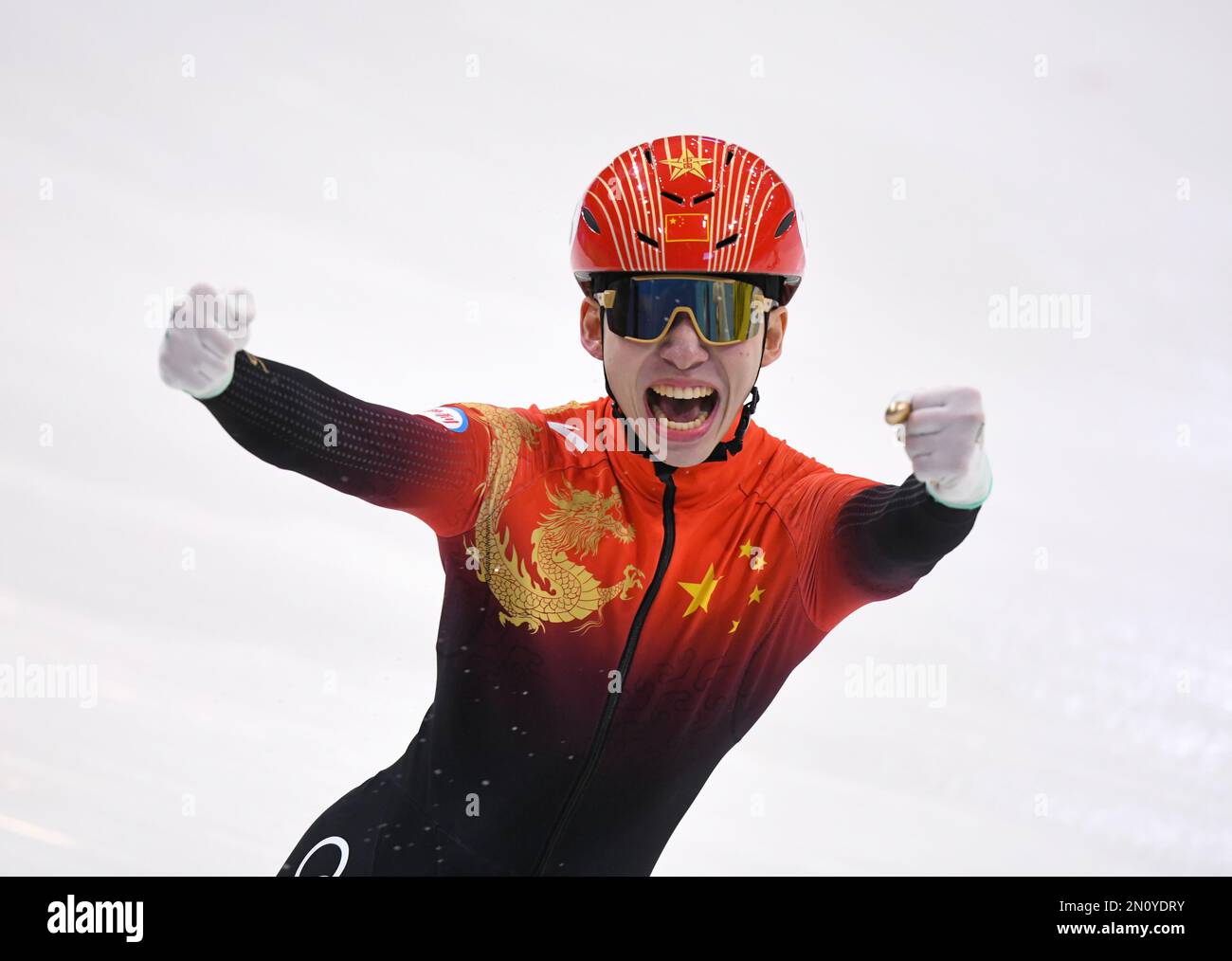 Dresden, Germany. 5th Feb, 2023. Lin Xiaojun of China celebrates as he ...