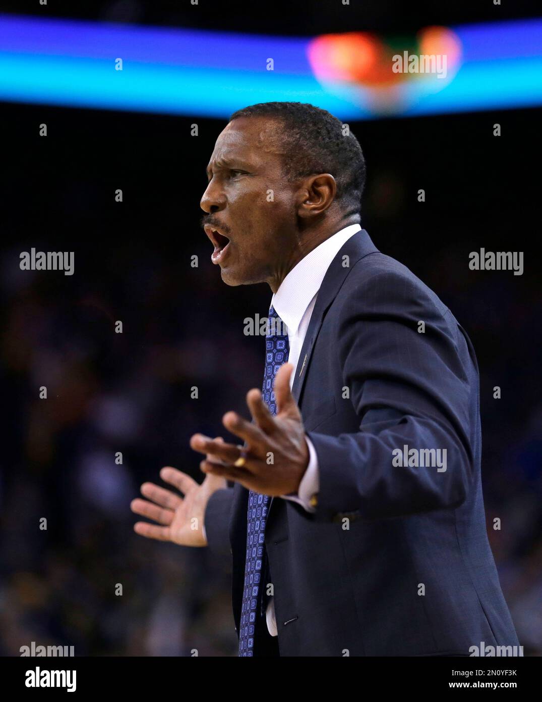 Toronto Raptors coach Dwane Casey gestures on the sideline during the ...