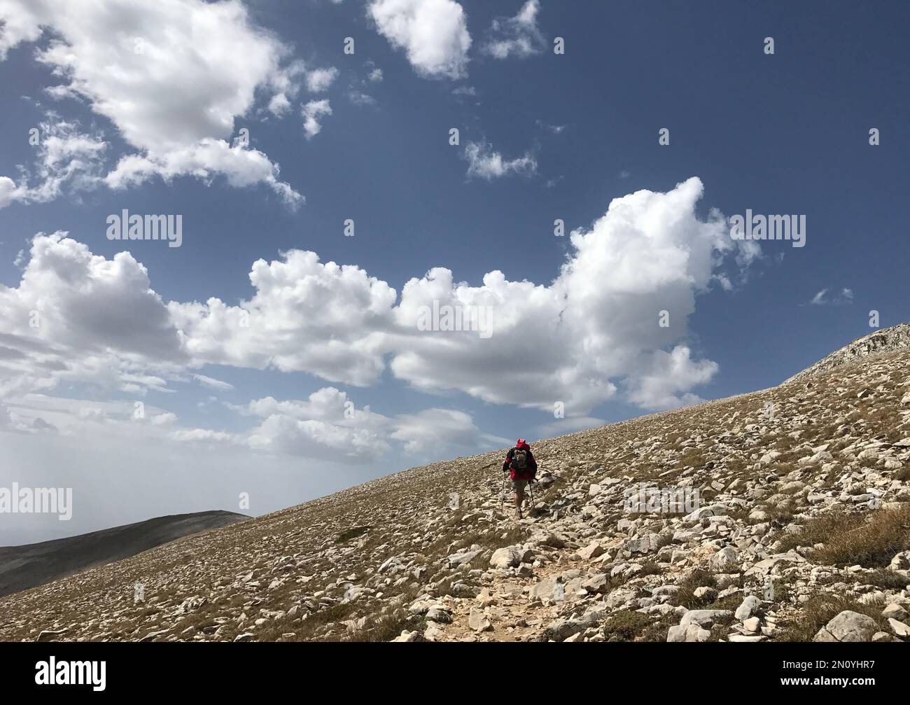 Mountaineer going down Mount Uludag in Bursa, Turkey. Uludag is the ...