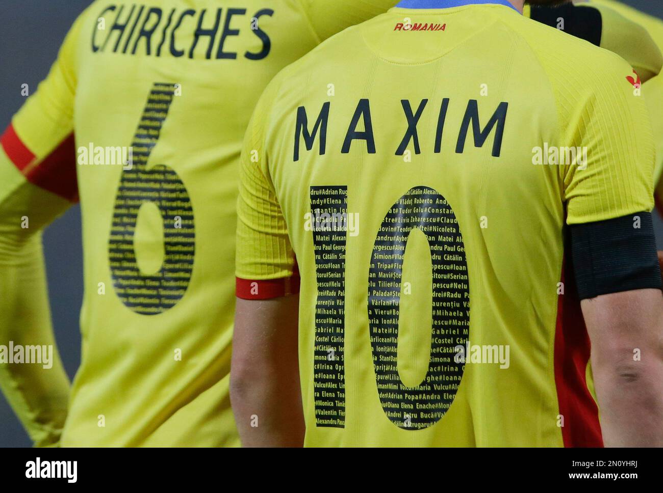 The jerseys of Romania’s Steliano Filip and his teammate Vlad Chiriches ...