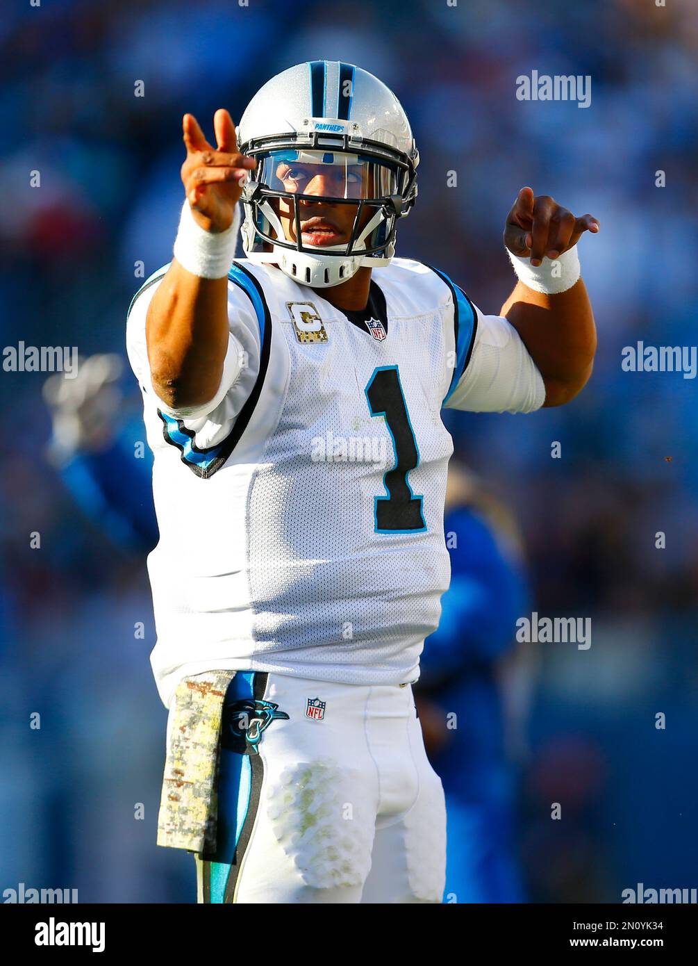 Carolina Panthers quarterback Cam Newton (1) signals first down against ...