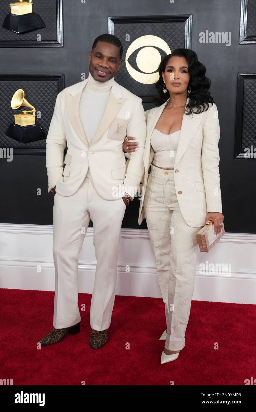Kirk Franklin, left, and Tammy Collins arrive at the 65th annual Grammy ...