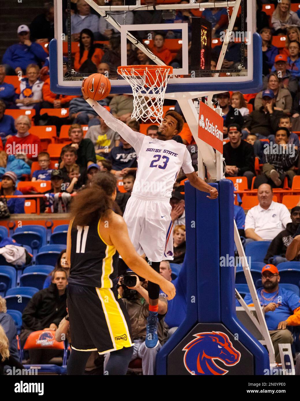 Boise State's James Webb III (23) goes up for a dunk during the second ...