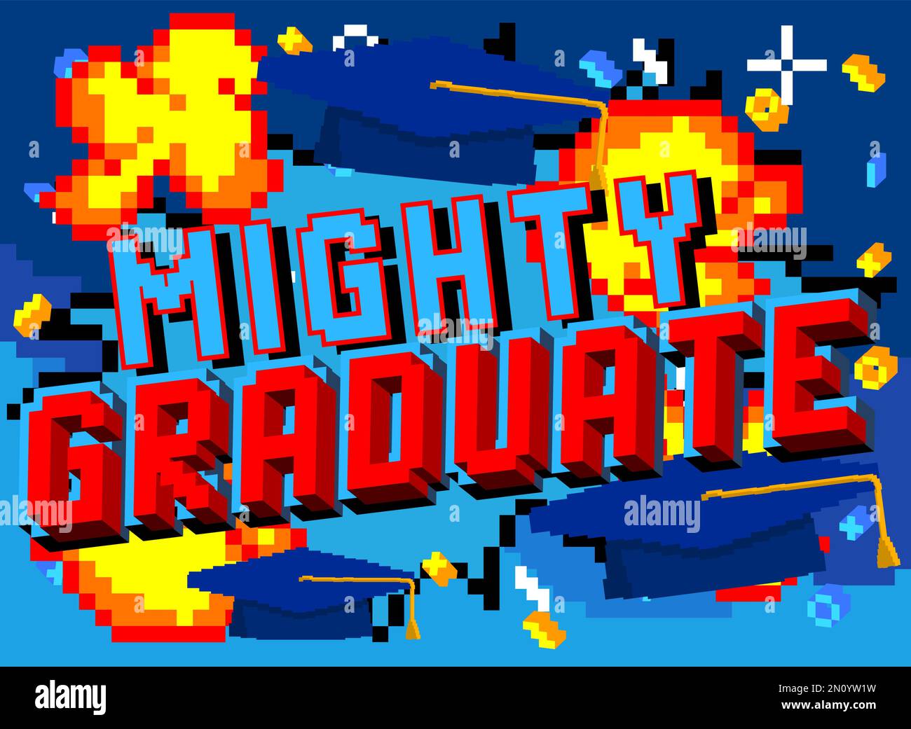 Mighty Graduate. pixelated word with geometric graphic background ...