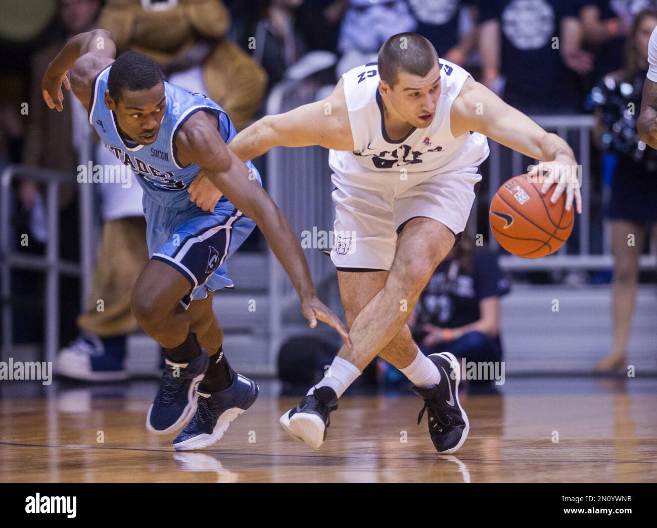 Citadel forward Quinton Marshall (33) battles to regain the ball as it ...