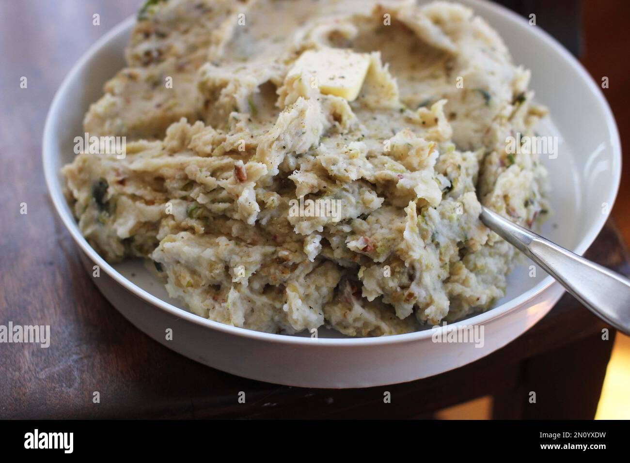 This Nov. 2, 2015, photo, shows mashed potato with Brussels sprouts in ...
