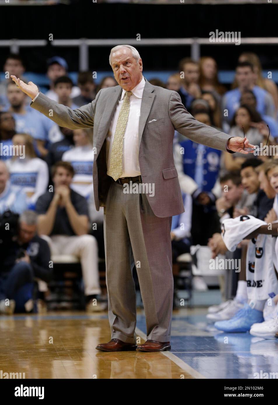 North Carolina coach Roy Williams directs his team against Fairfield ...