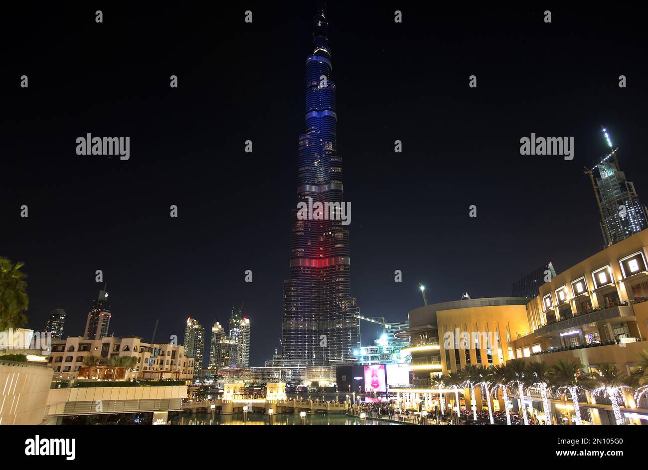 The world's tallest tower, Burj Khalifa is lit in the colours of the ...