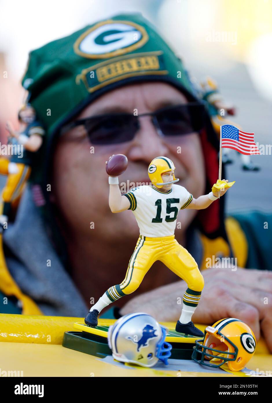 Green Bay Packers fan Bob Borkowski watches warm ups before an NFL ...