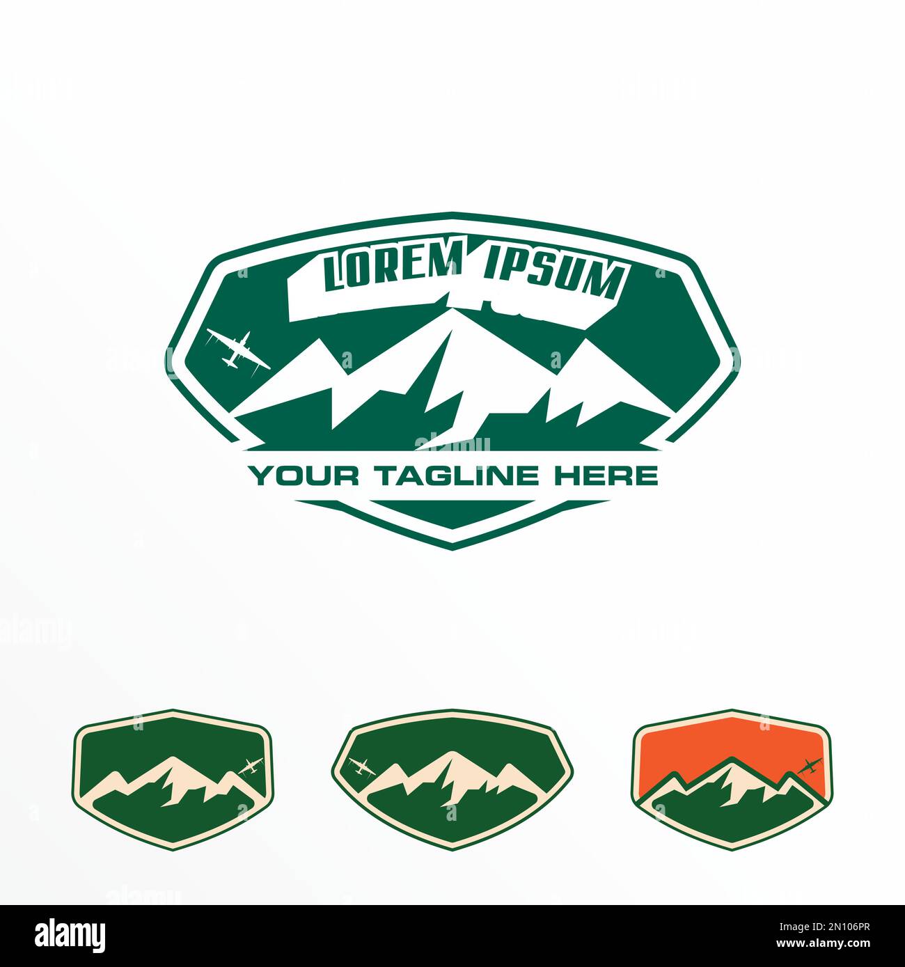 simple Mountain and plane in emblem image graphic icon logo design abstract concept vector stock ...