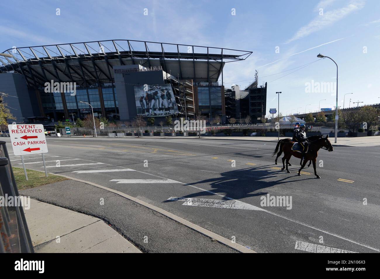 Mounted Philadelphia police officers patrol outside Lincoln Financial ...