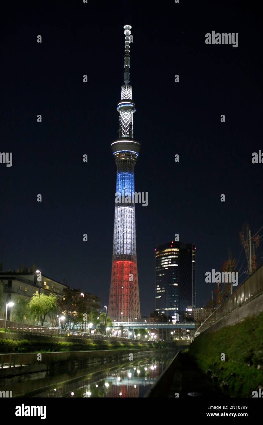 The Tokyo Skytree, the tallest tower in Japan, is illuminated with the ...