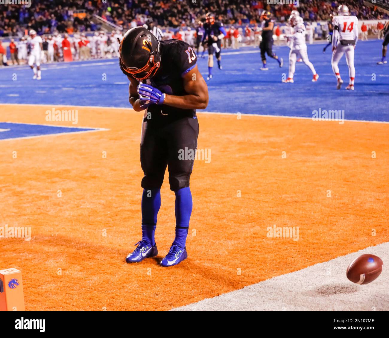 Boise State running back Jeremy McNichols (13) celebrates after a ...