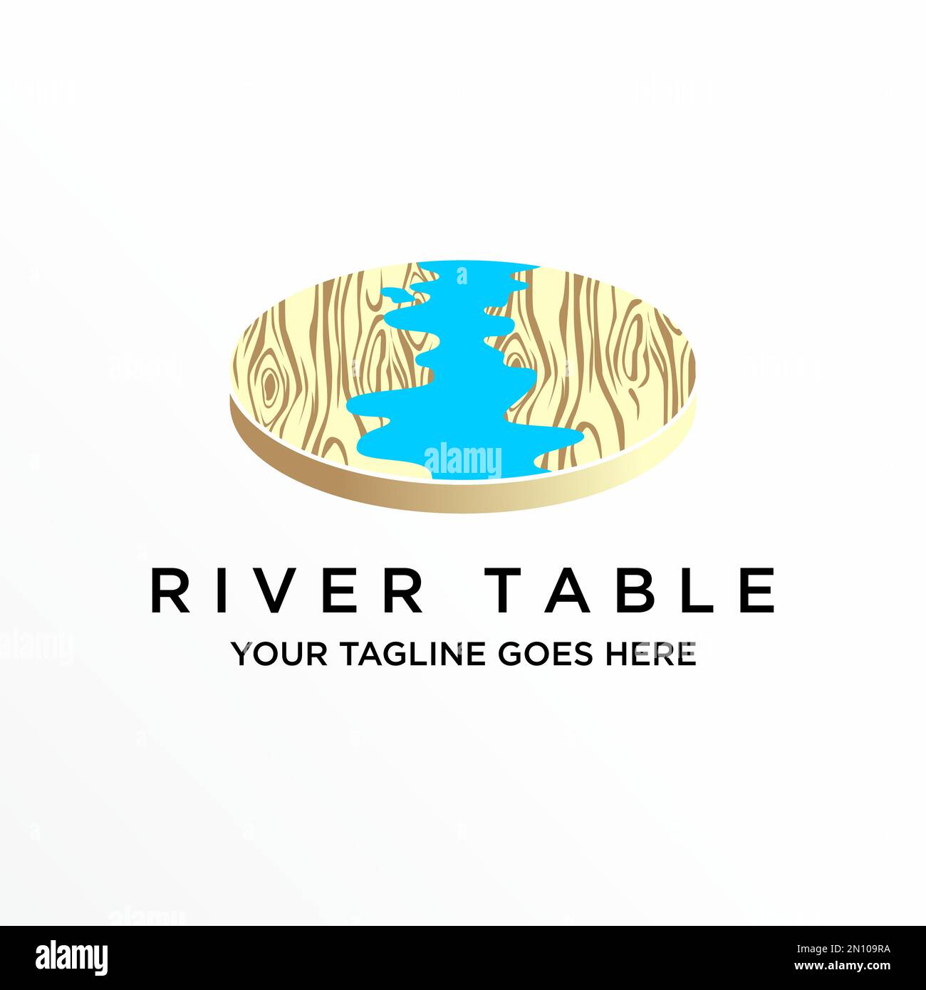 Circle wood Table with River motif image graphic icon logo design ...