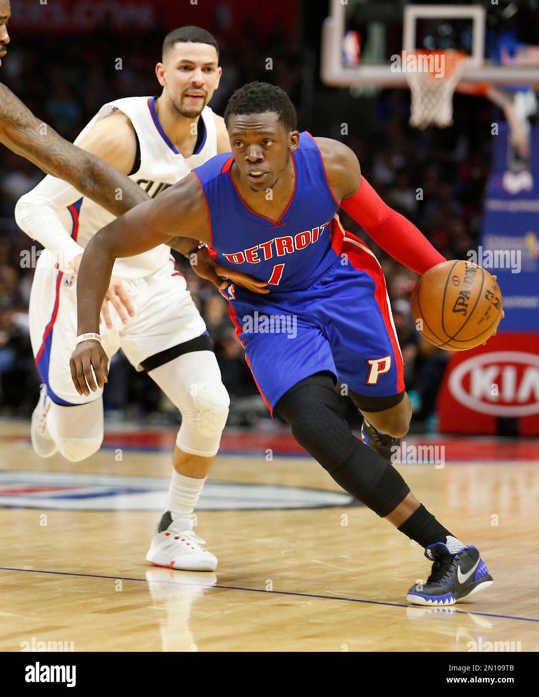 Detroit Pistons guard Reggie Jackson in an NBA basketball game against ...