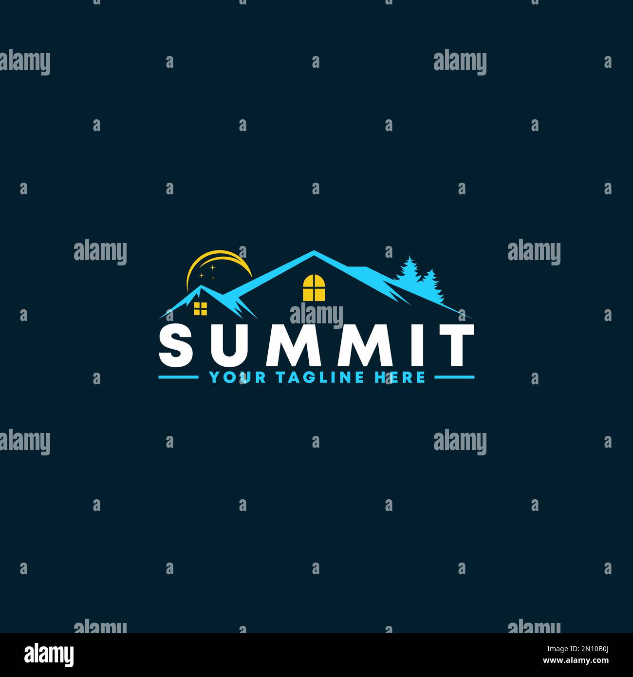 Roof house like Mountain with tree and moon image graphic icon logo design abstract concept ...