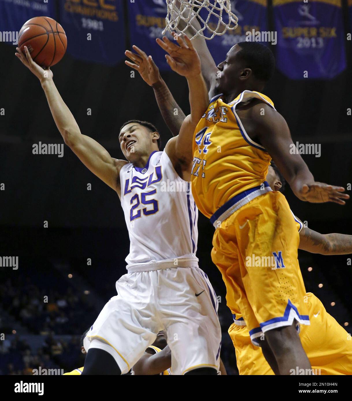 LSU forward Ben Simmons (25) goes to the basket against McNeese State ...