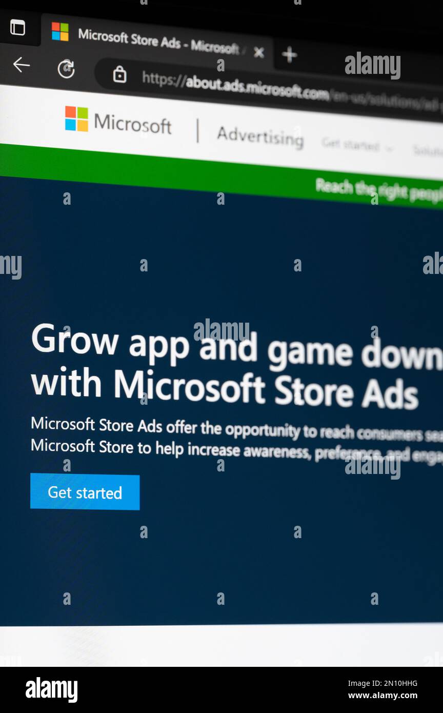 New york, USA - January 23, 2022: Browsing Microsoft Store ads on ...