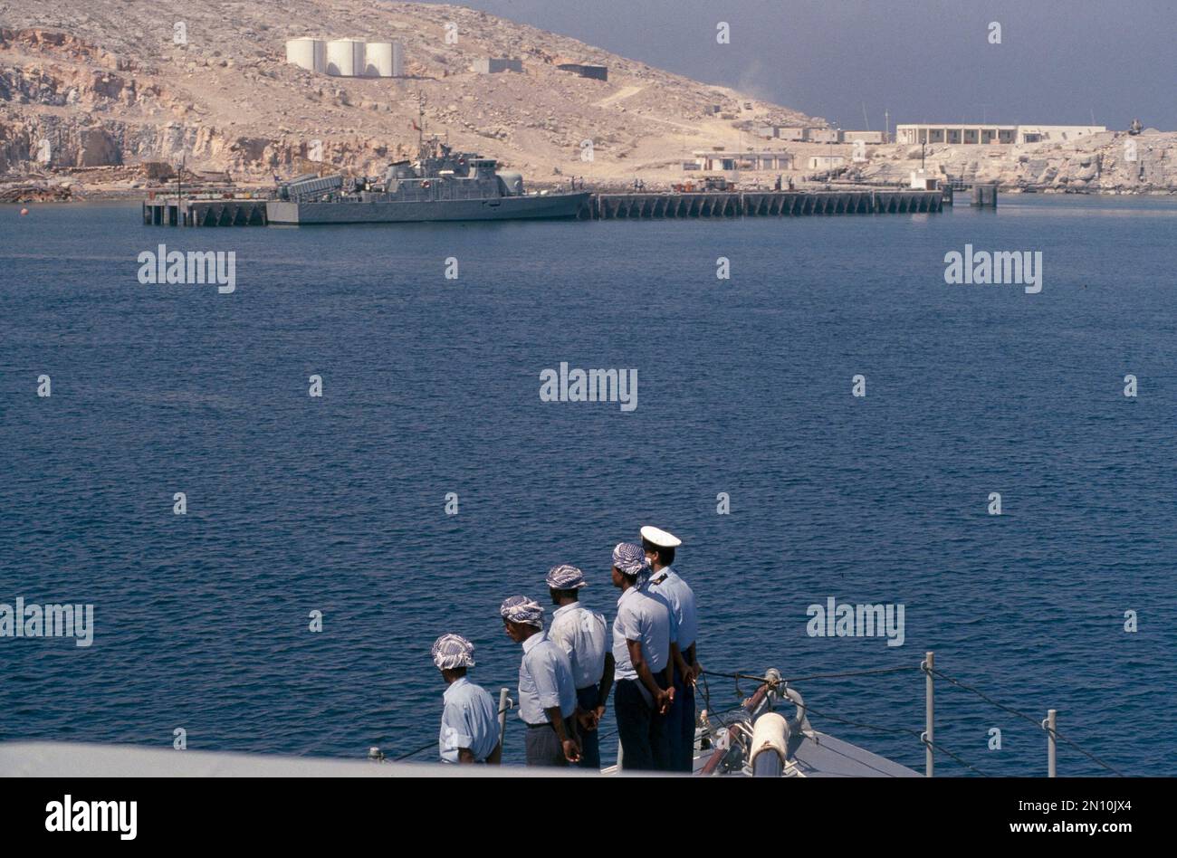 A view of the Omani naval base on Goat Island (Jazirat al Ghanam) as ...