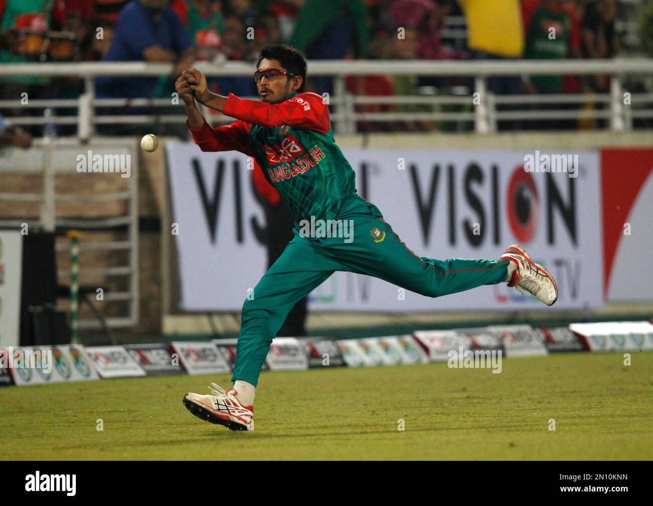 Bangladesh’s Anamul Haque tries to take a catch during the first ...