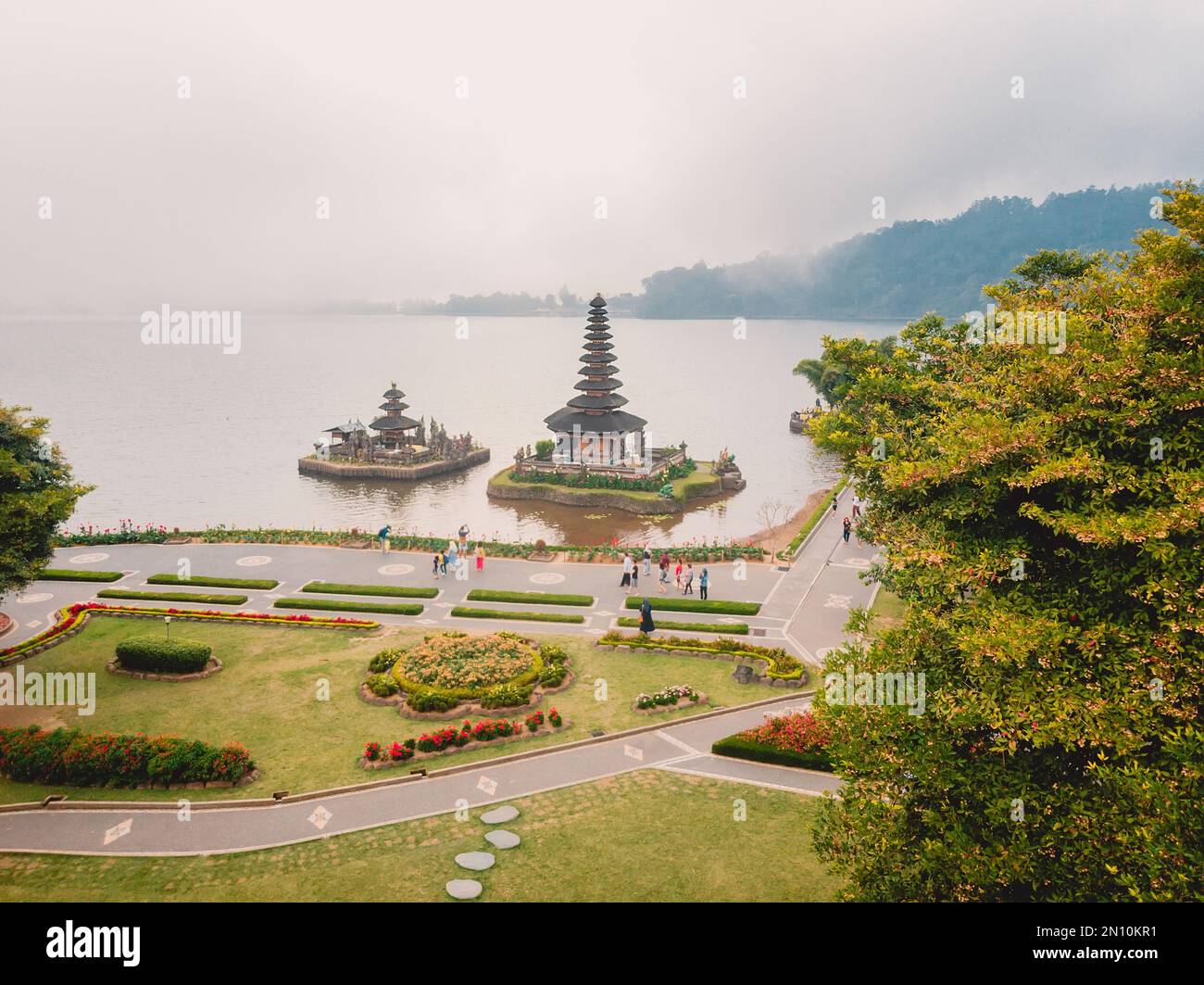 Tradition Balinese architecture on lake. Popular touristic place in ...