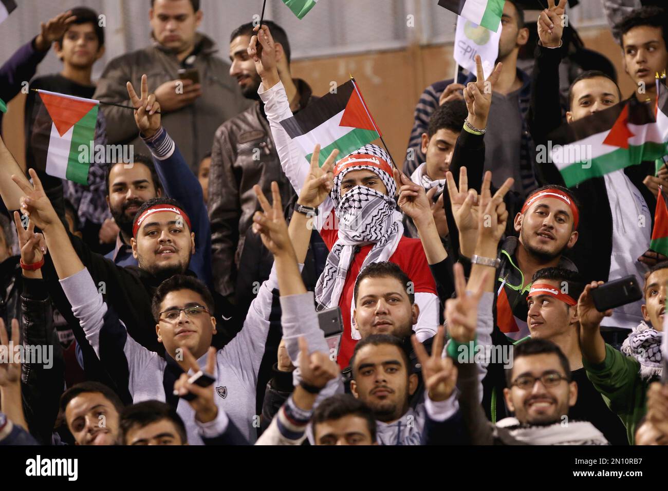 Palestinian fans cheer on there team during the WC2018 Asia ...