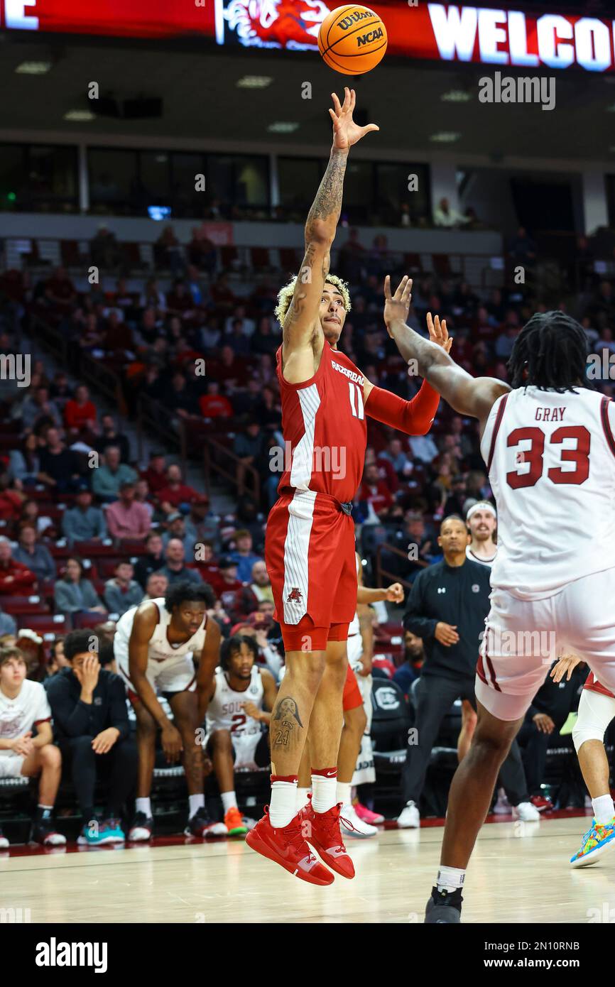 February 4, 2023: Arkansas senior Jalen Graham (11) shots jumper. NCAA ...