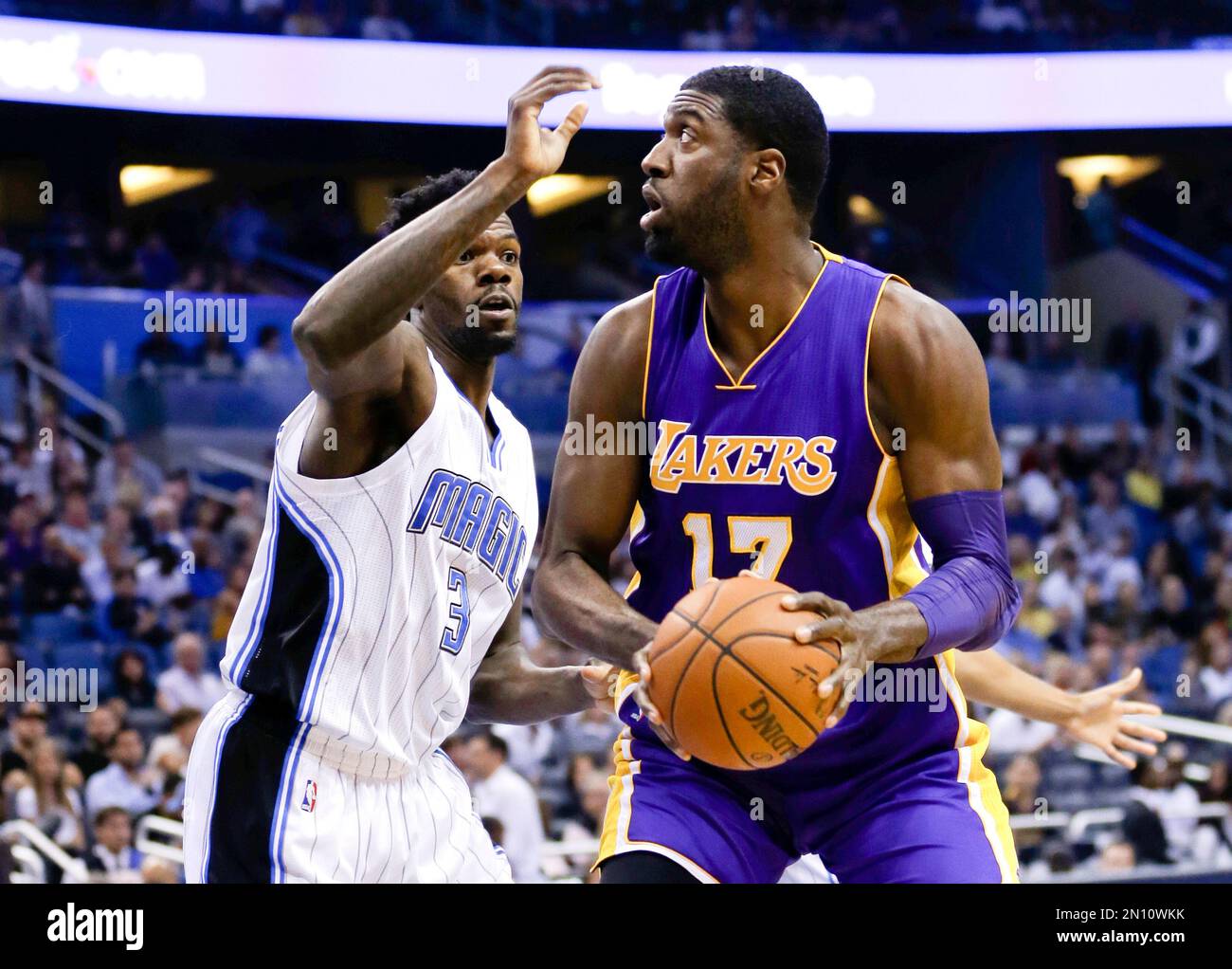 Los Angeles Lakers center Roy Hibbert (17) looks for a shot around ...