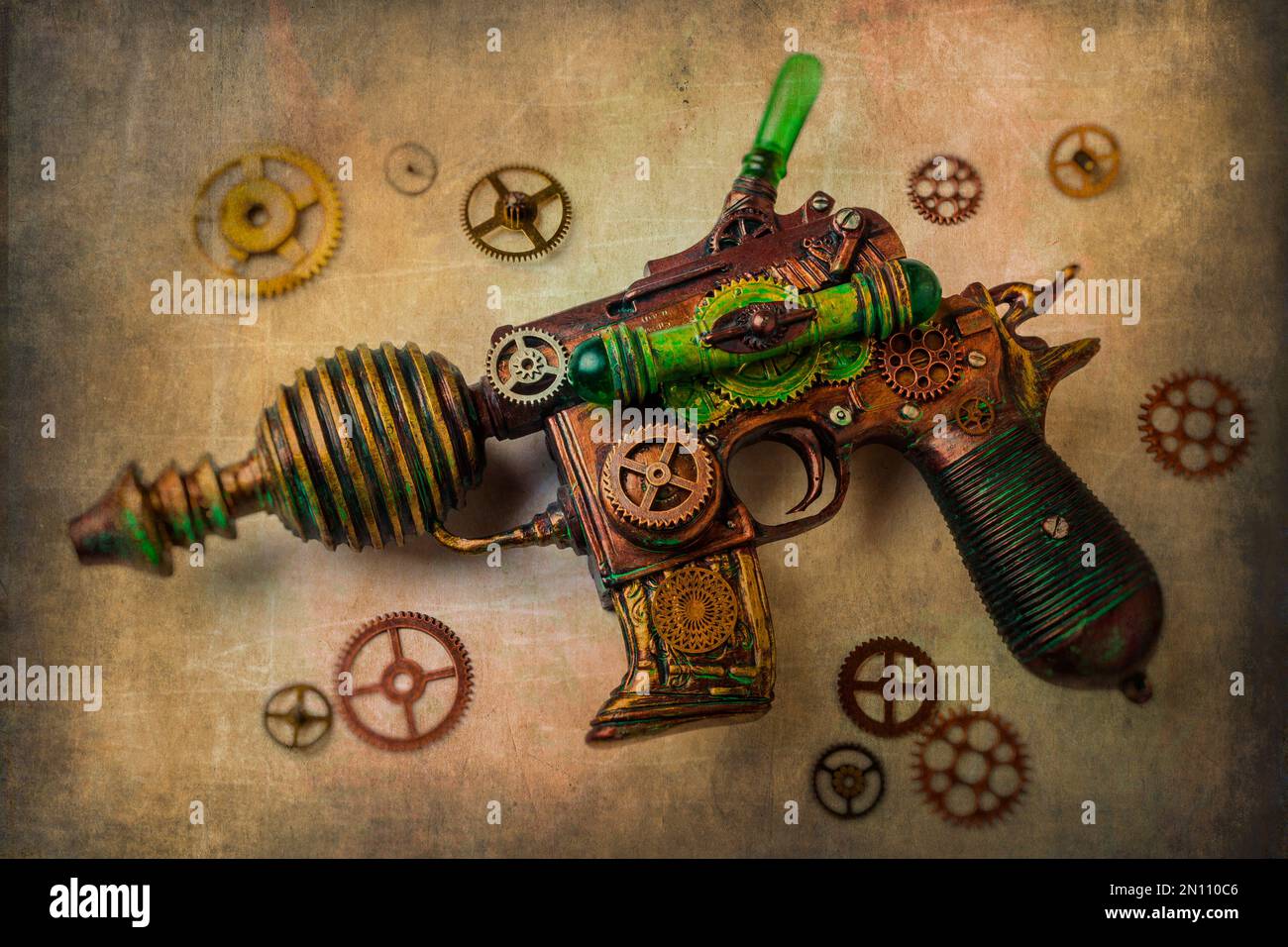 Steampunk Gun And Gears Stock Photo - Alamy