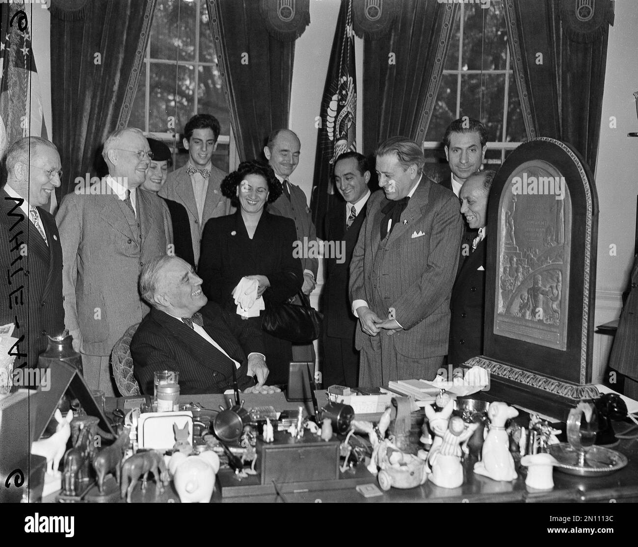 President Franklin D. Roosevelt receives the Four Freedoms plaque from ...