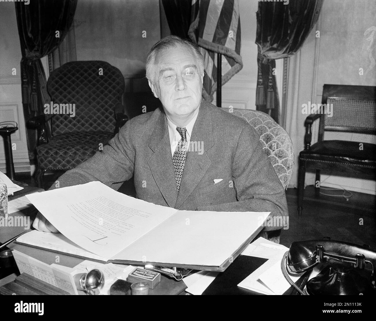 President Franklin D. Roosevelt pauses in the midst of his prosecution ...