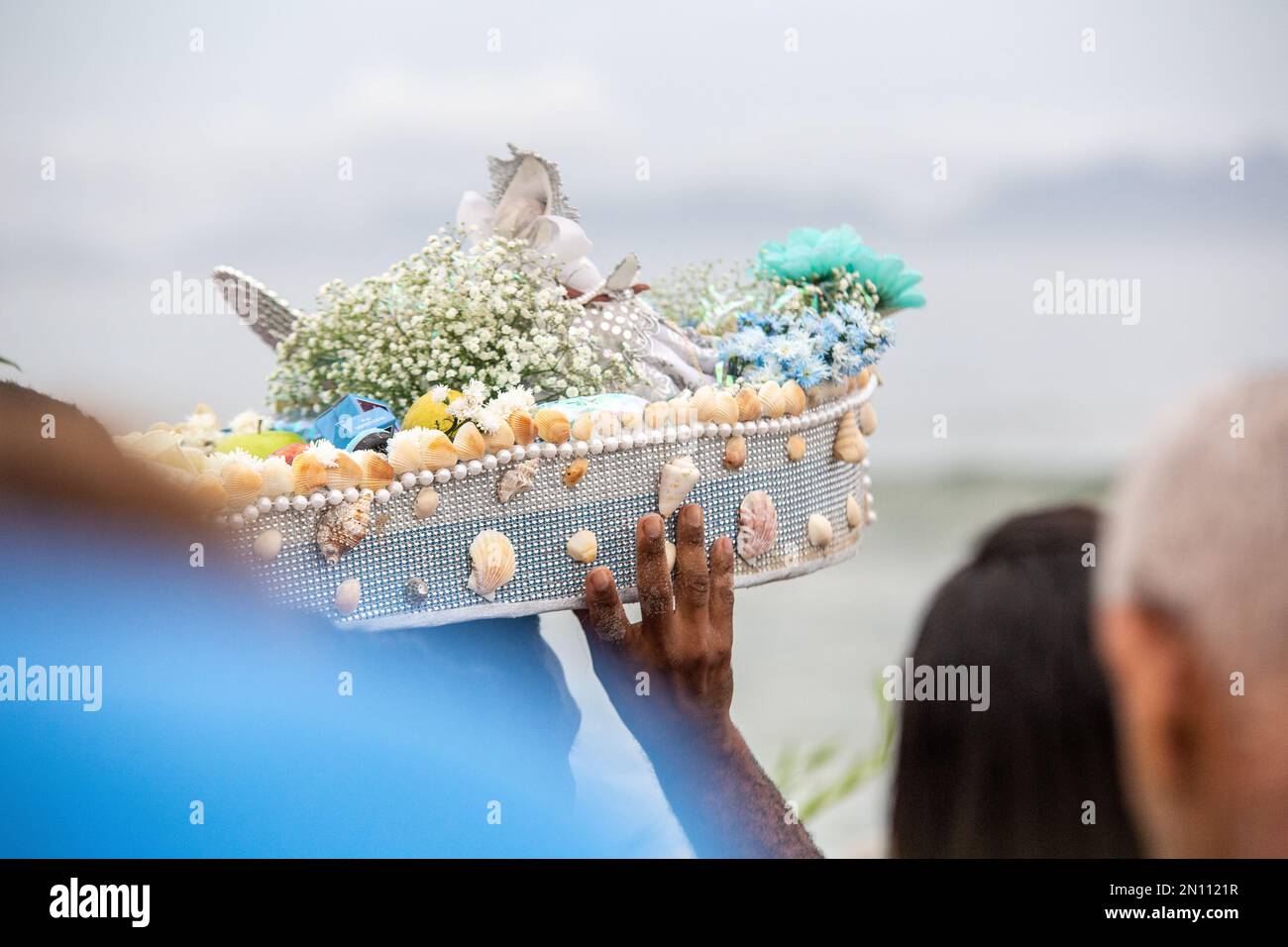 boat with offerings to iemanja, during a party at copacabana beach ...