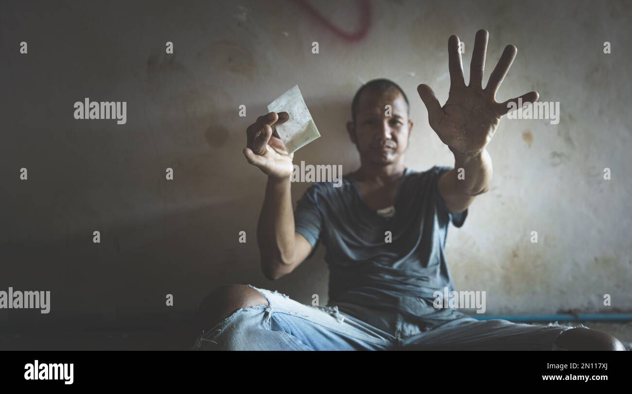 Stop drugs concept. A woman making a stop gesture to drugs, Human hands ...