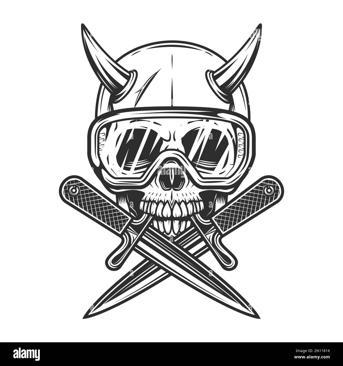 Skull with horns in construction builder repair service safety glasses ...