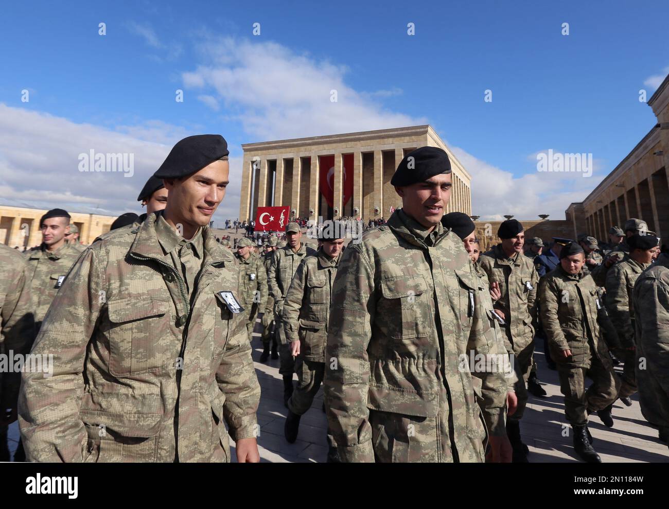 Turkish soldiers leave his mausoleum as thousands of students, army ...