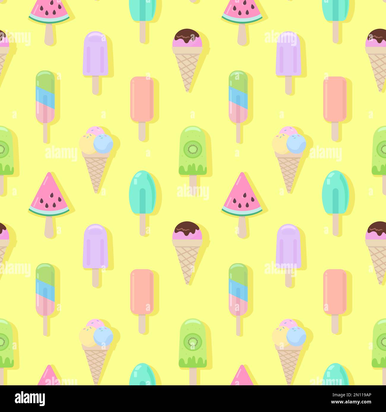 Ice cream, vector cartoon seamless pattern in gentle pastel colors ...