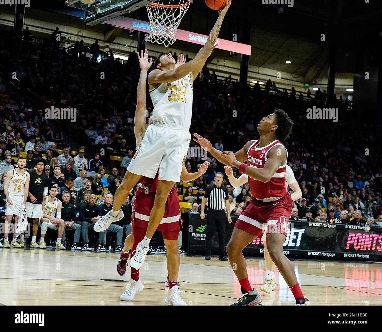 February 5, 2023: Colorado Buffaloes guard Nique Clifford (32) puts in ... February 5, 2023: Colorado Buffaloes guard Nique Clifford (32) puts in ...