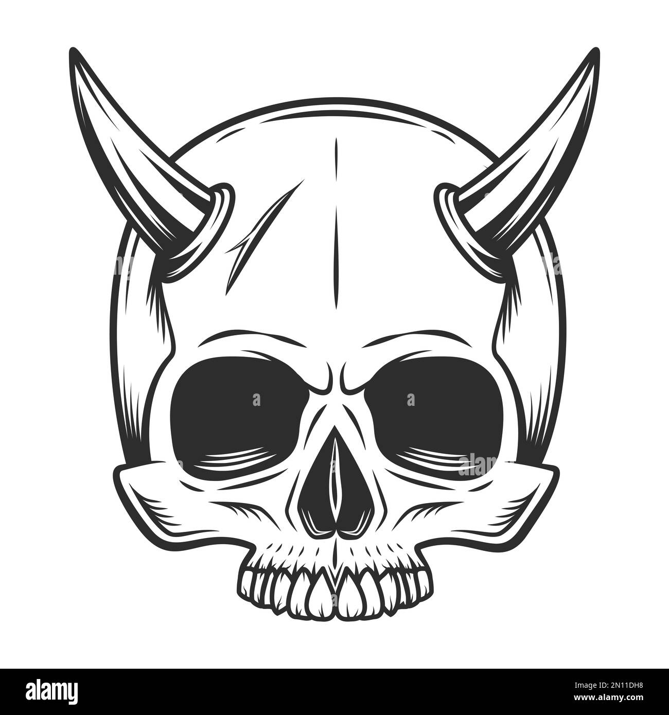 Skull without jaw with horns in vintage monochrome style vector ...