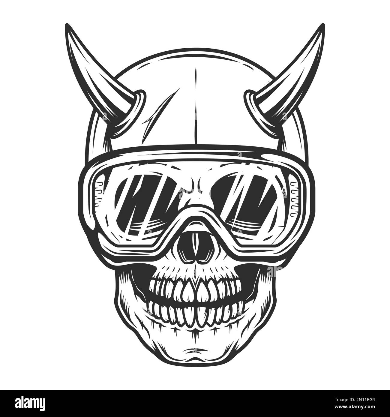 Skull with horns in construction builder repair service safety glasses ...