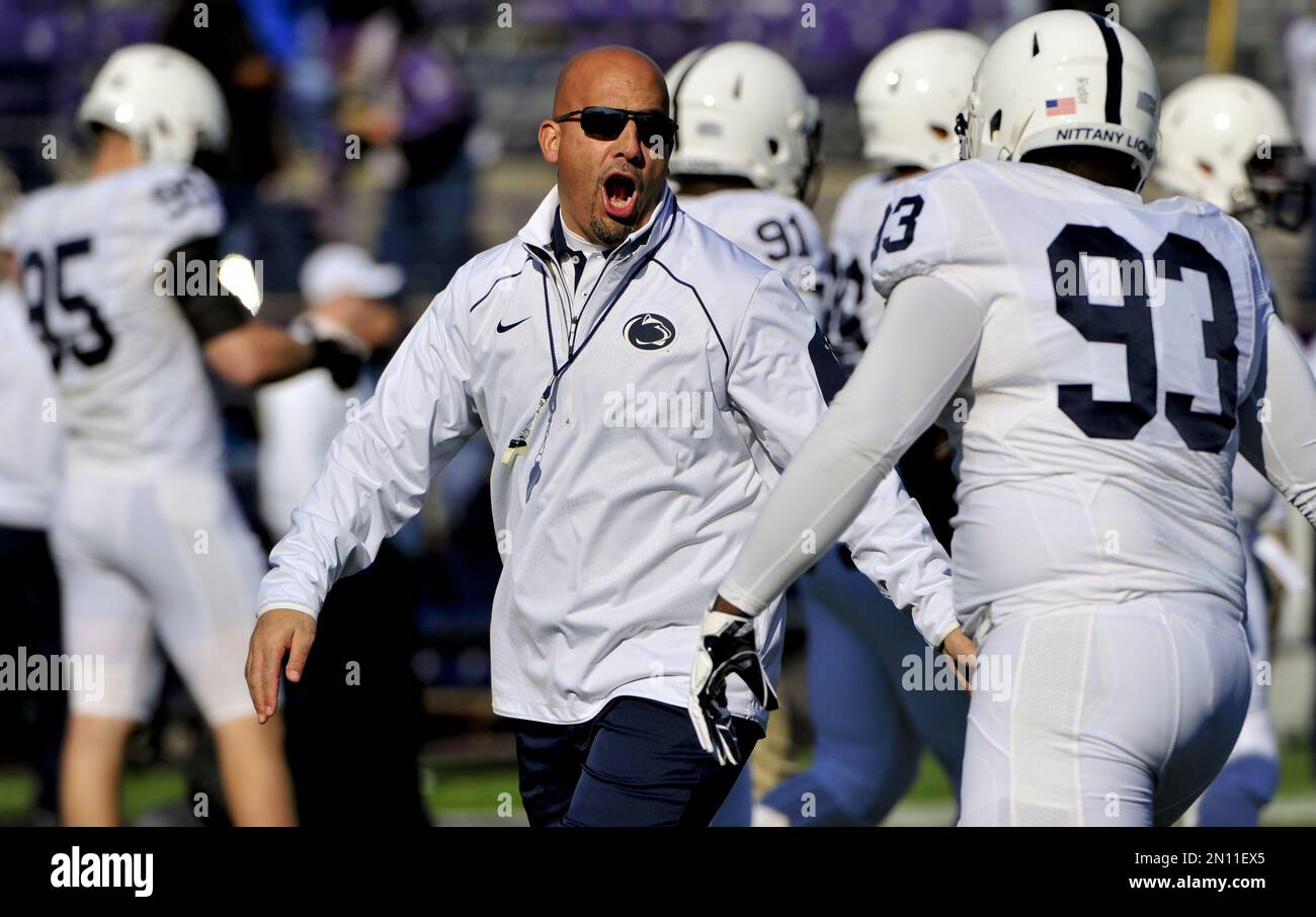 Penn State head coach James Franklin encourages players before an NCAA ...